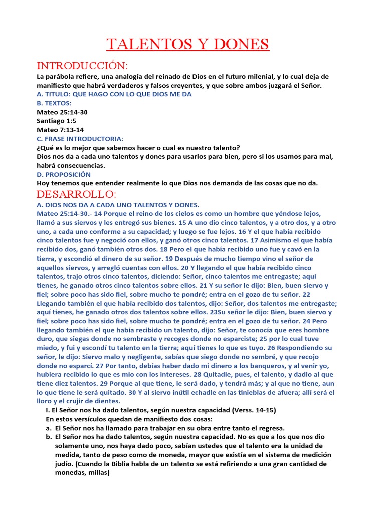 Talentos y Dones | PDF | Evangelio de Mateo | Dios
