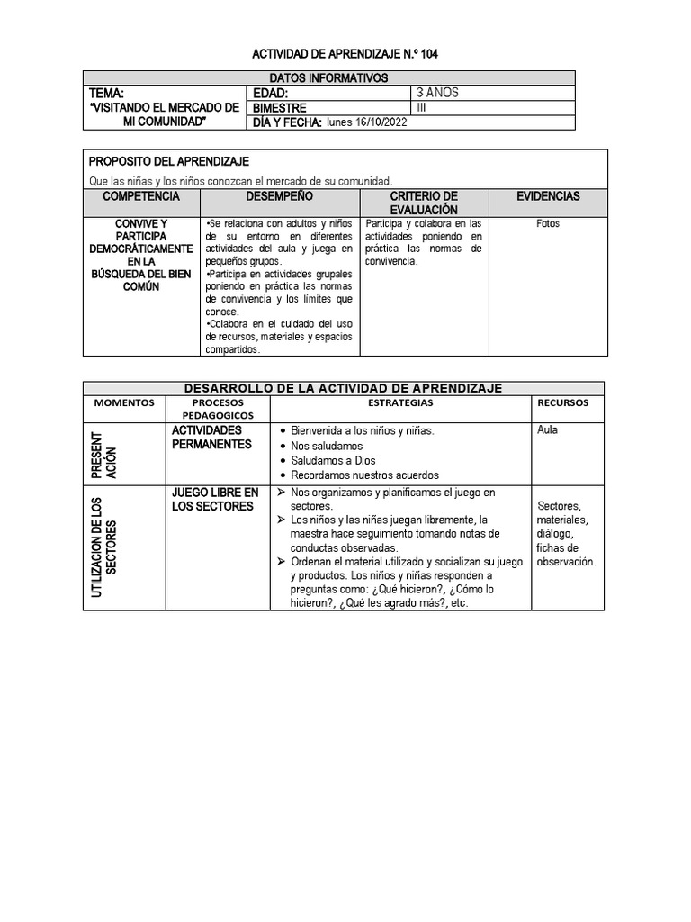 104 Visitando El Mercado de Mi Comunidad | PDF | Aprendizaje | Ciencia ...