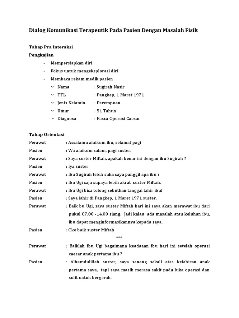 Dialog Komunikasi Terapeutik Pada Pasien Dengan Masalah Fisik | PDF