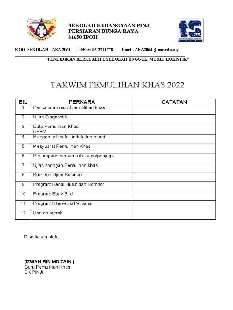 Takwim Pemulihan Khas | PDF