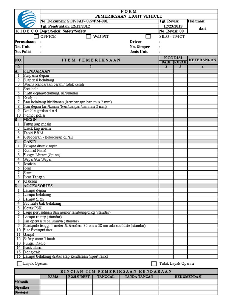 Form Pemeriksaan Peralatan (Gerinda.) | PDF