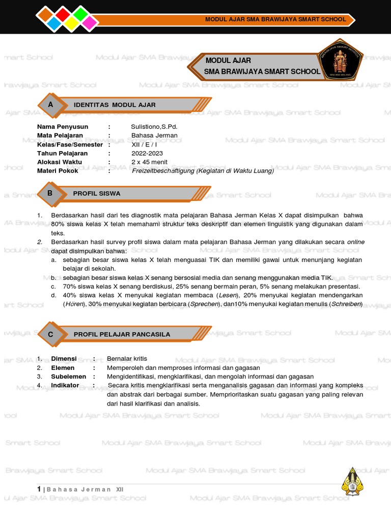MODUL AJAR JERMAN KLASSE 12-1 SMA BSS New | PDF
