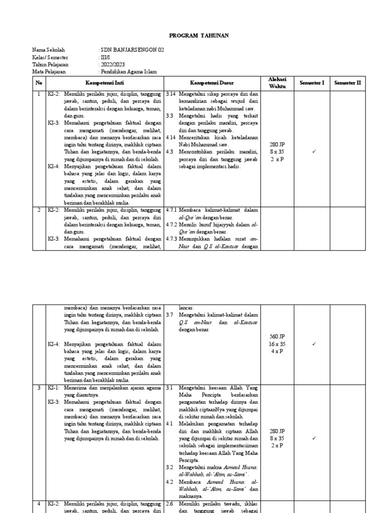 Prota Kelas 3 Pai 2022-2023 | PDF