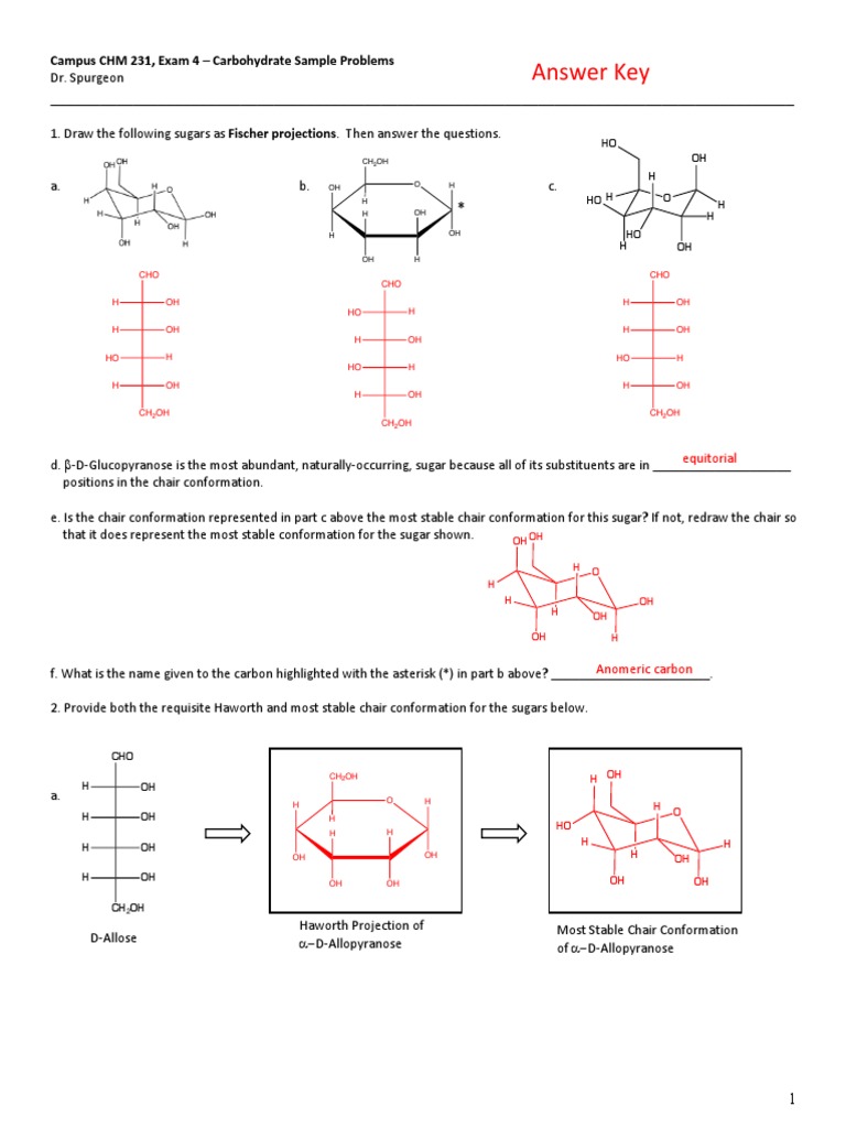 Carbohydrate Conformations and Projections | PDF | Carbohydrates ...