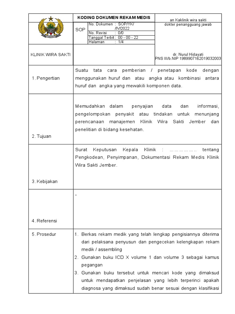 SOP Koding Dokumen Rekam Medis. | PDF