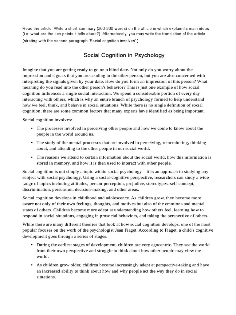 Social Cognition in Psychology | PDF | Cognition | Thought