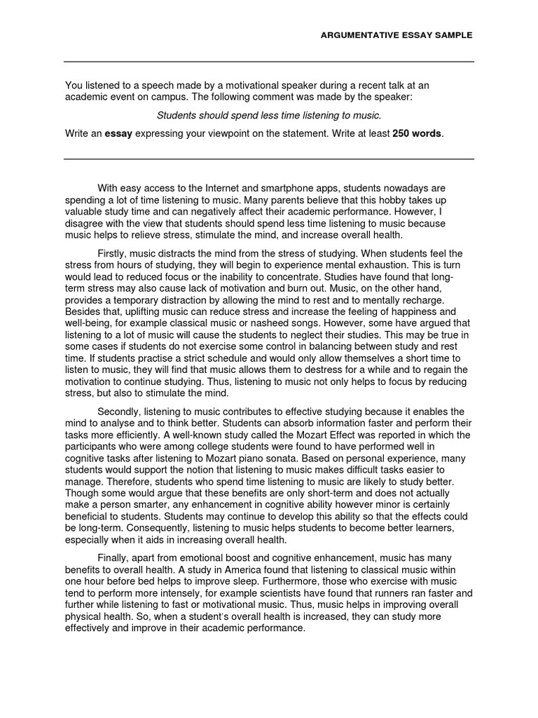 Argumentative Essay - Sample 2 - Students Should Spend Less Time ...