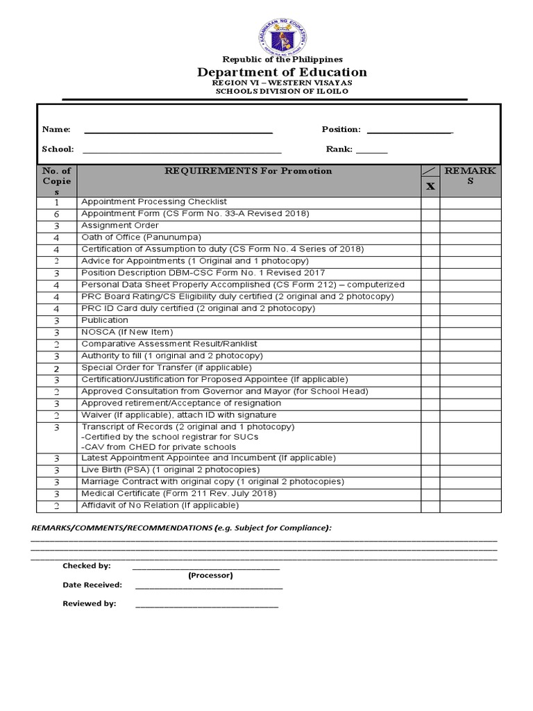 Requirements Checklist For Promotion | PDF | Government