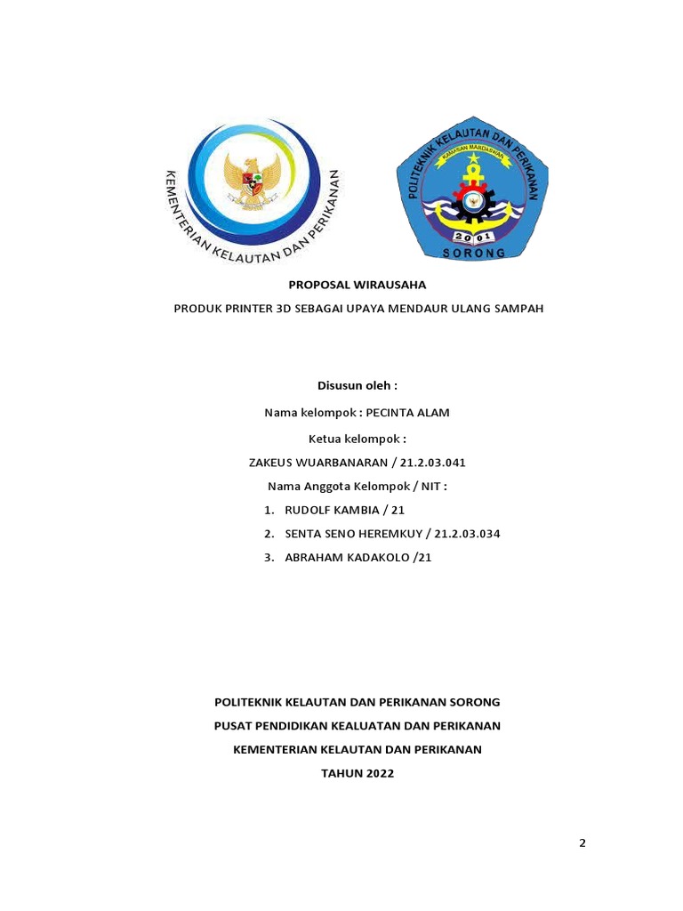 Proposal PRINTER 3D | PDF | Bisnis | Komputer