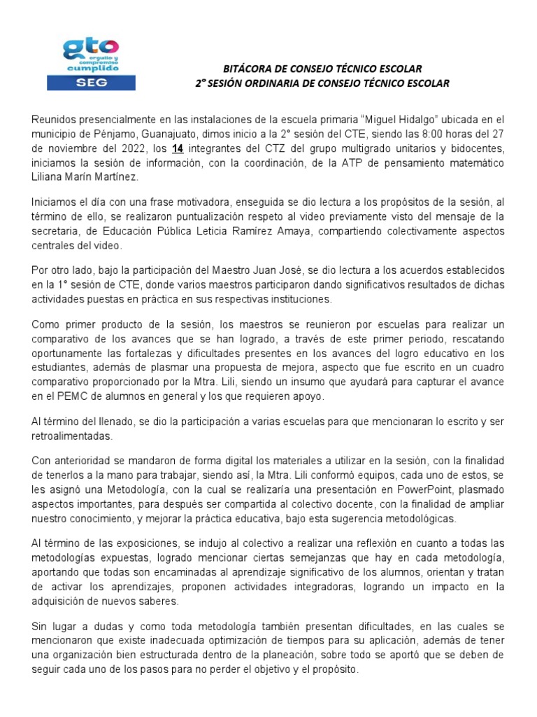 Bitácora 2° Sesión Cte | PDF | Aprendizaje | Planificación