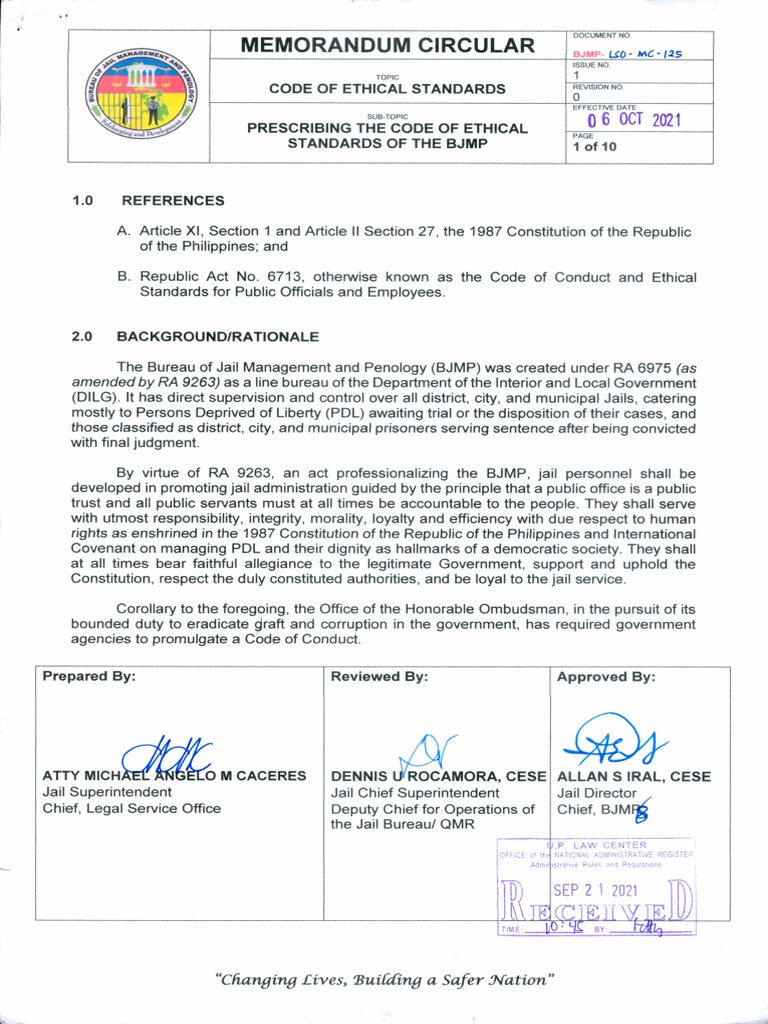 MC-125 10.06.2021 MC On Code of Ethical Standards Prescribing The Code of Ethical Standards of ...