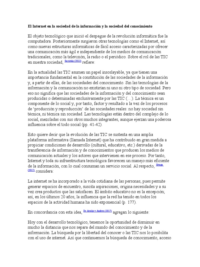 El Internet en La Sociedad de La Información y La Sociedad Del ...