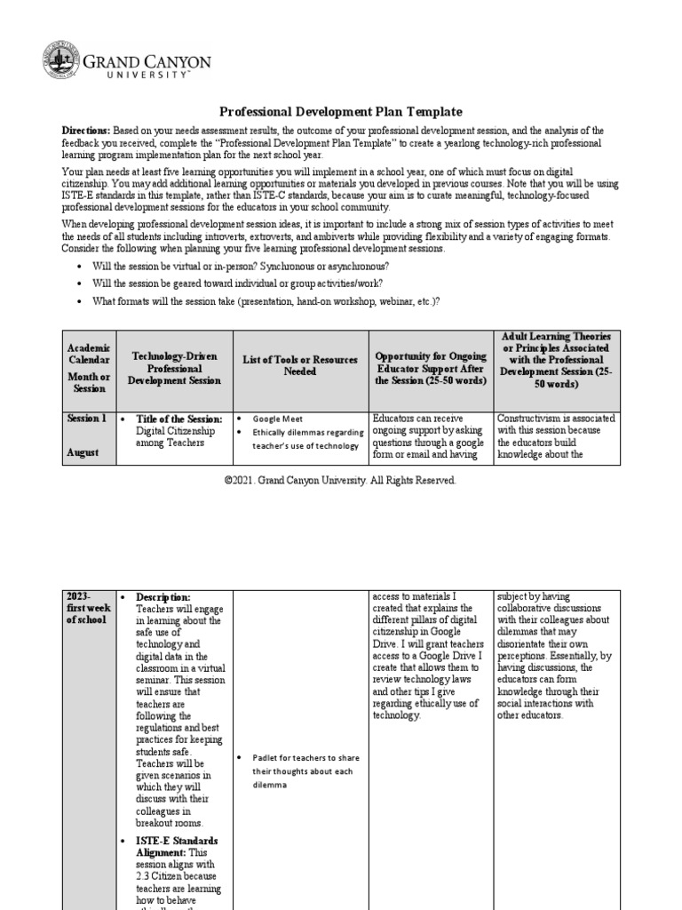 Tec 595 Rs Professional Development Plan Template | PDF | Teachers ...