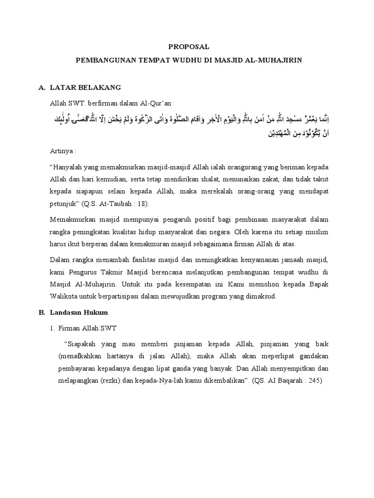Proposal Pembangunan Tempat Wudhu | PDF