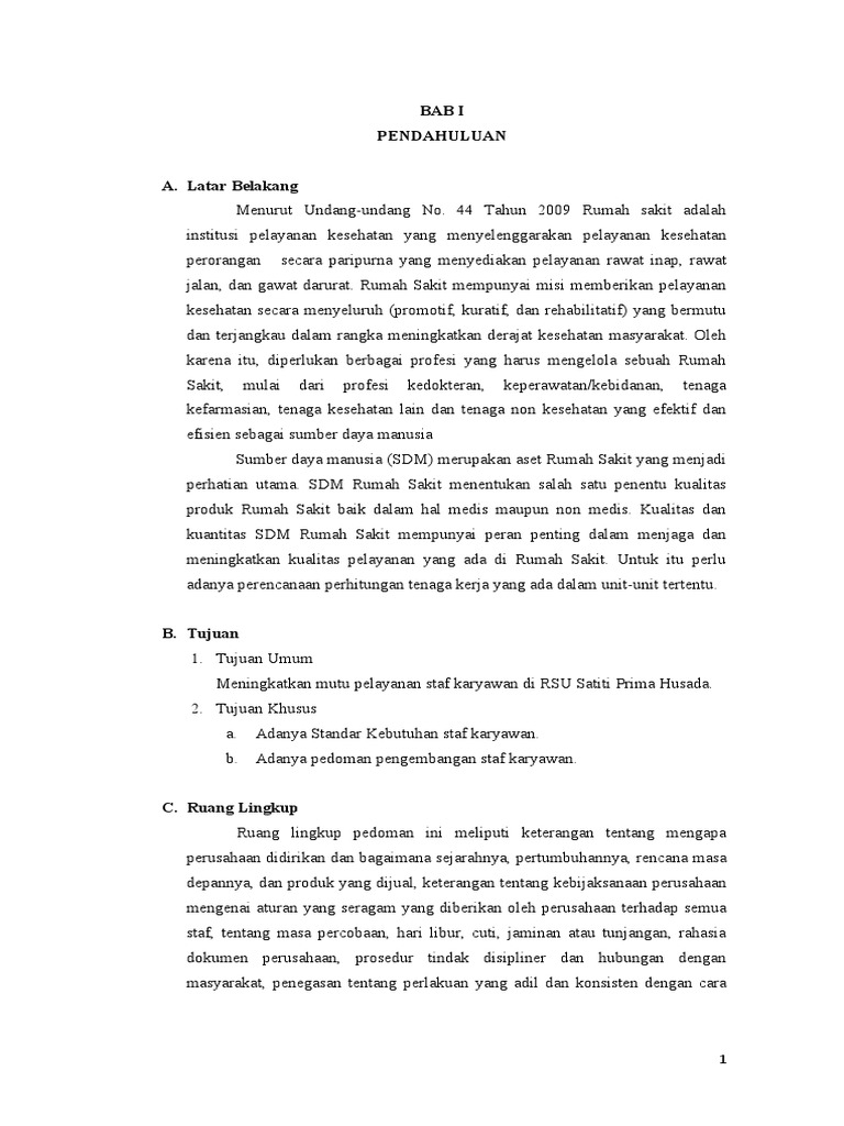 Standar Ketenagaan RSU Satiti Prima Husada | PDF
