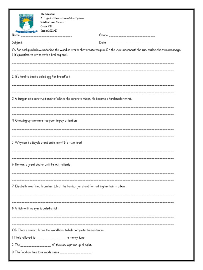 Comprehension Exercises for Grade VIII | PDF