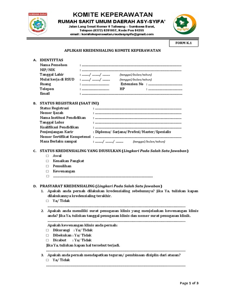 1 Kredensial - FORM K.1 - Aplikasi Kredensialing Bidan | PDF