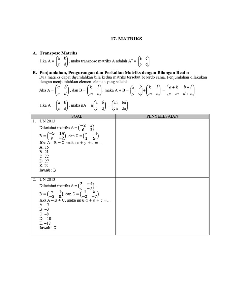 Bab 17 S.D Bab 21 Matriks & Vektor & Logaritma | PDF