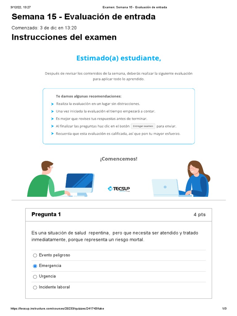 Examen - Semana 15 - Evaluación de Entrada | PDF