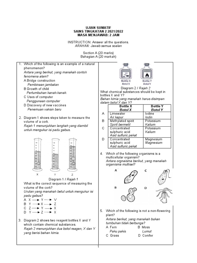 Soalan Pat Sains T2 2021 Mia | PDF