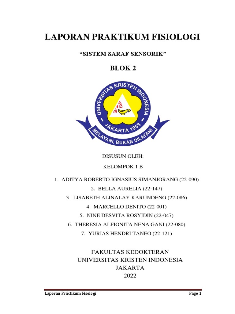 Laporan Praktikum Fisiologi Sistem Saraf Sensorik - 1 B | PDF ...