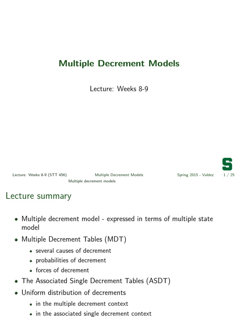 Multiple Decrement Models | PDF | Insurance | Life Insurance