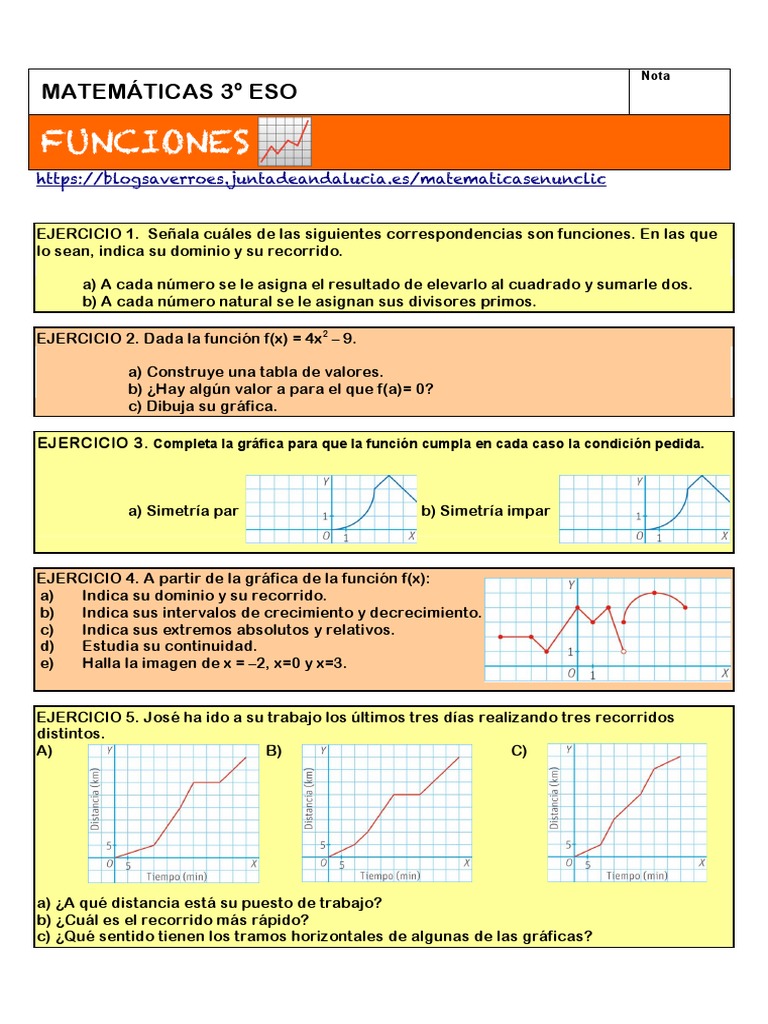Examen Funciones y Graficas 3eso | PDF