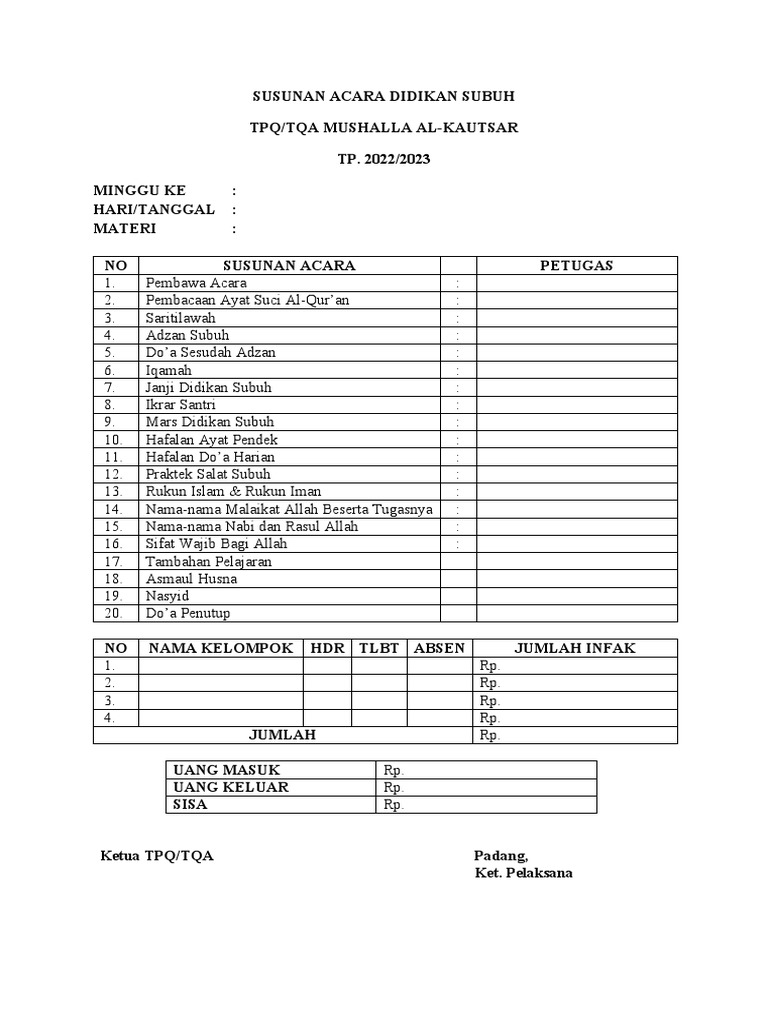 Susunan Acara Didikan Subuh | PDF