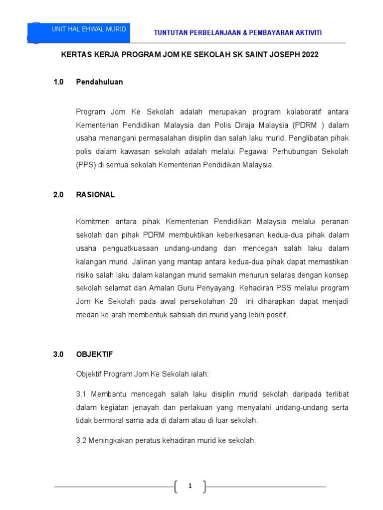 Kertas Kerja JOM KE SEKOLAH | PDF