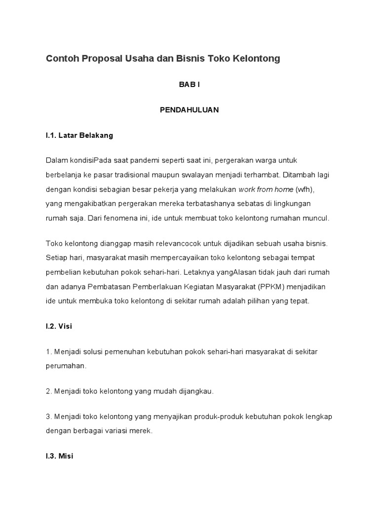 Contoh Proposal Usaha Dan Bisnis Toko Kelontong | PDF Contoh Proposal Usaha Dan Bisnis Toko Kelontong | PDF