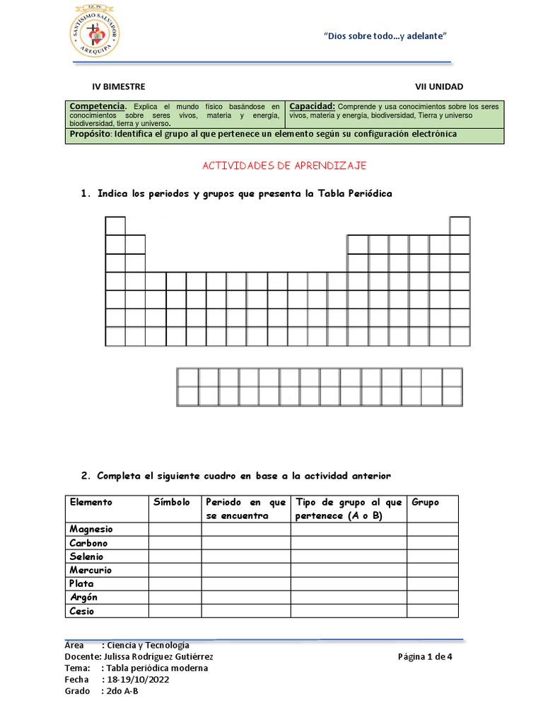 Grupos y Periodos en la Tabla Periódica | PDF | Tabla periódica | Rieles