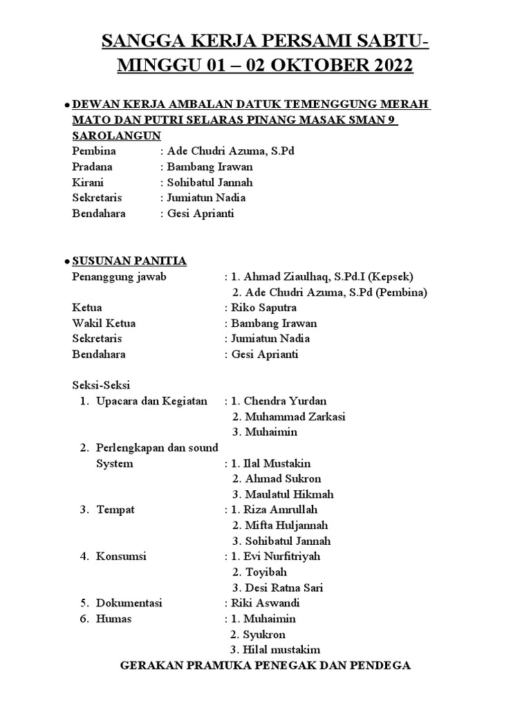 Kegiatan Persami Pramuka 2022 | PDF | Memasak, Makanan, & Anggur