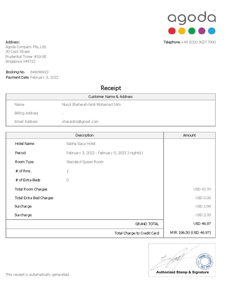 Receipt for a Hotel Stay in Gaya, India from February 3rd to 5th 2022 ...