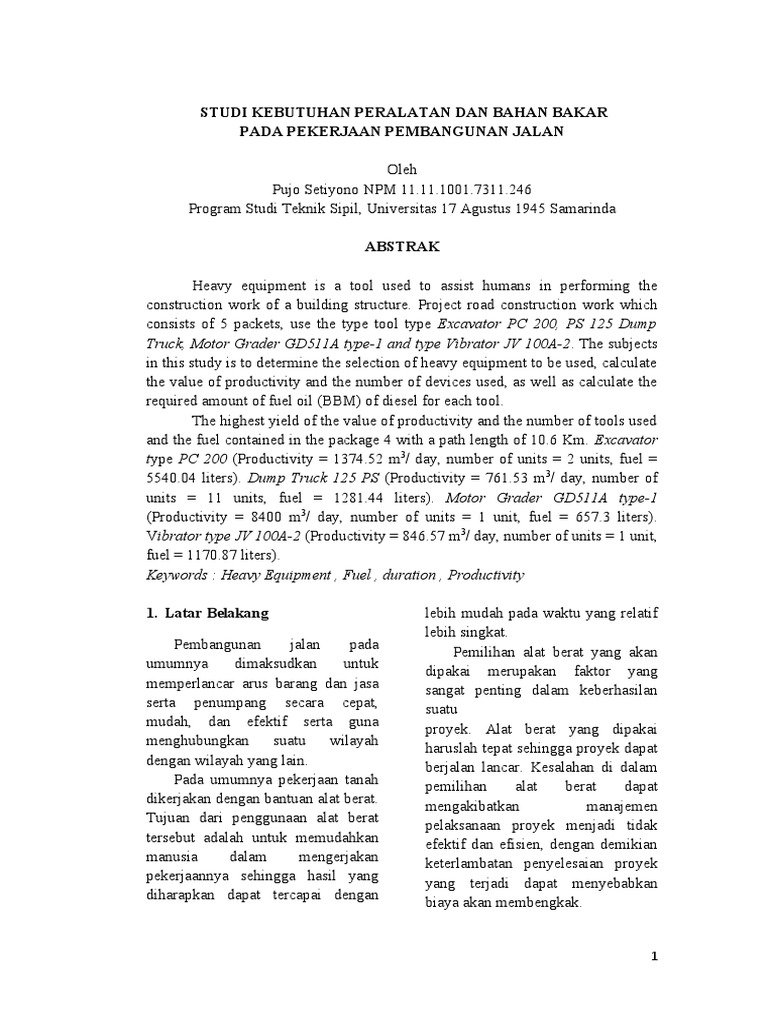 Contoh Perhitungan Pemakaian BBM Alat | PDF