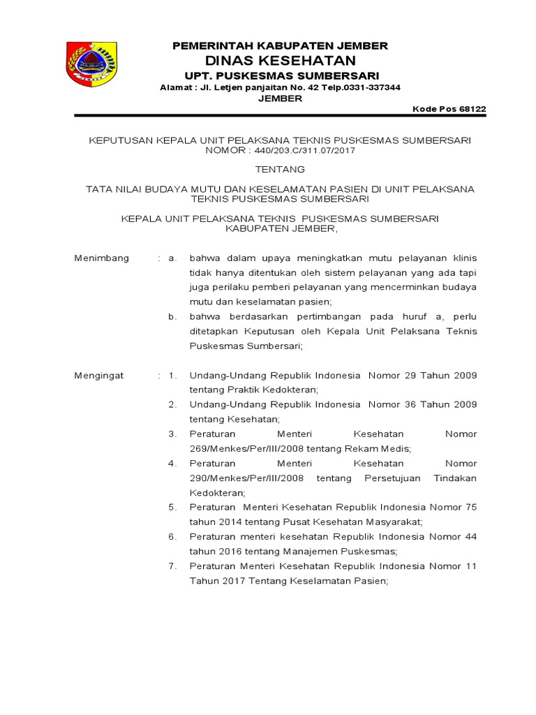 9.1.1.8 SK Tata Nilai Dan Budaya Mutu Dan KP 2017 | PDF