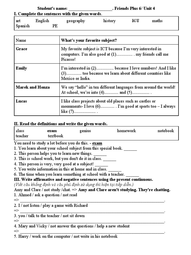 Friends Plus 6-Unit 4-In10ban (Ôn) | PDF | Cognitive Science | Linguistics