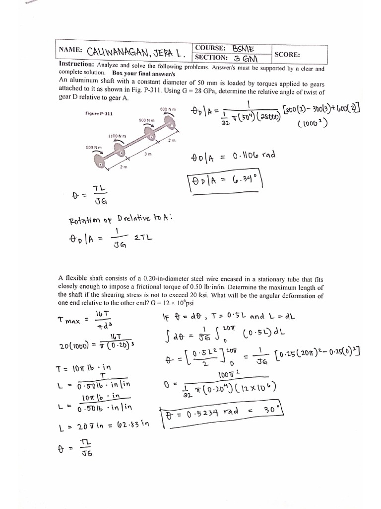 Midterm Exercise 2 Mechanics of Deformable Bodies | PDF