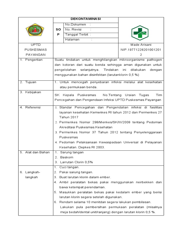Sop Dekontaminasi | PDF