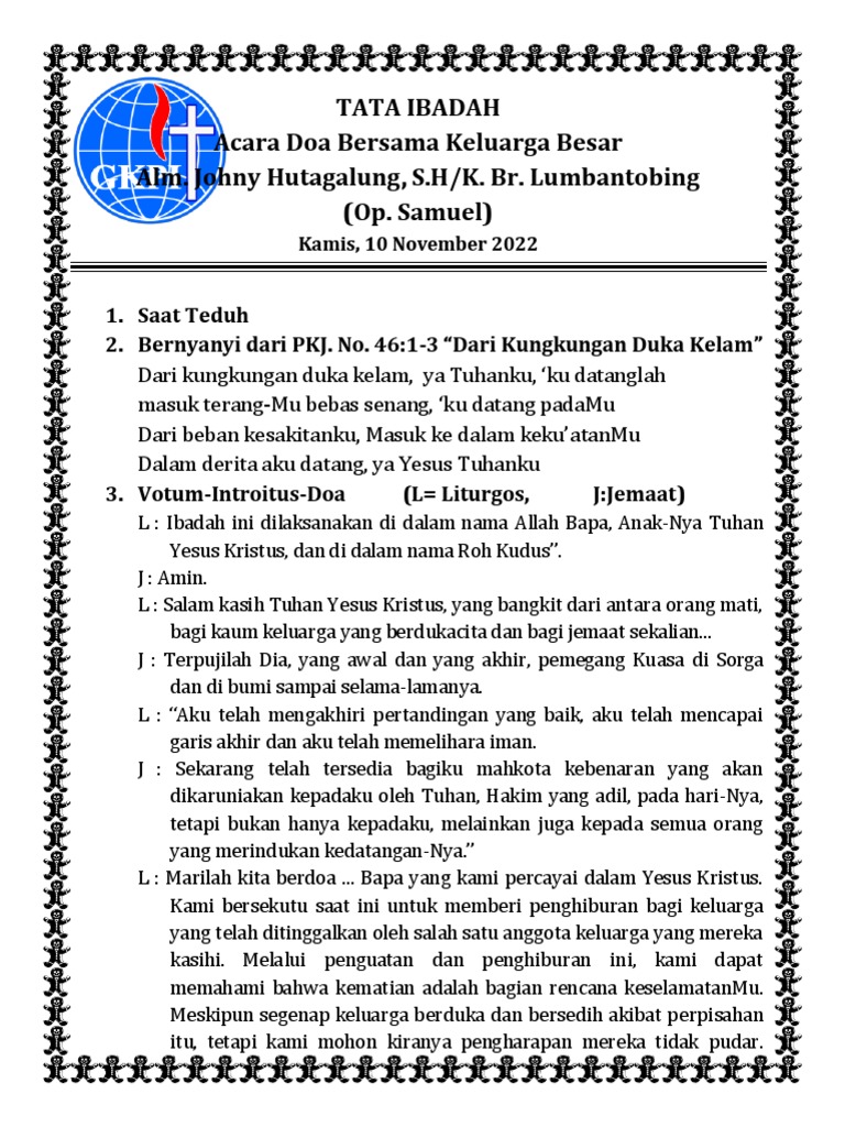 TATA IBADAH Doa Bersama Keluarga Duka | PDF