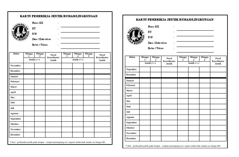 Kartu Pemeriksa Jentik Rumah | PDF