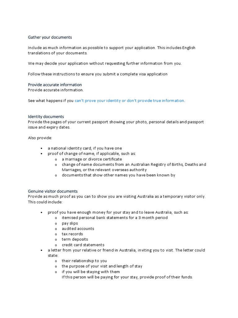 Australia Visitor Checklist | PDF | Identity Document | Travel Visa