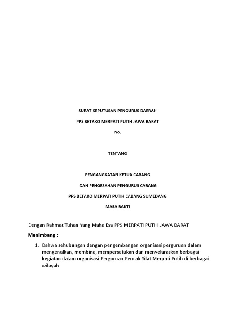 Surat Keputusan Pengurus Yonif | PDF