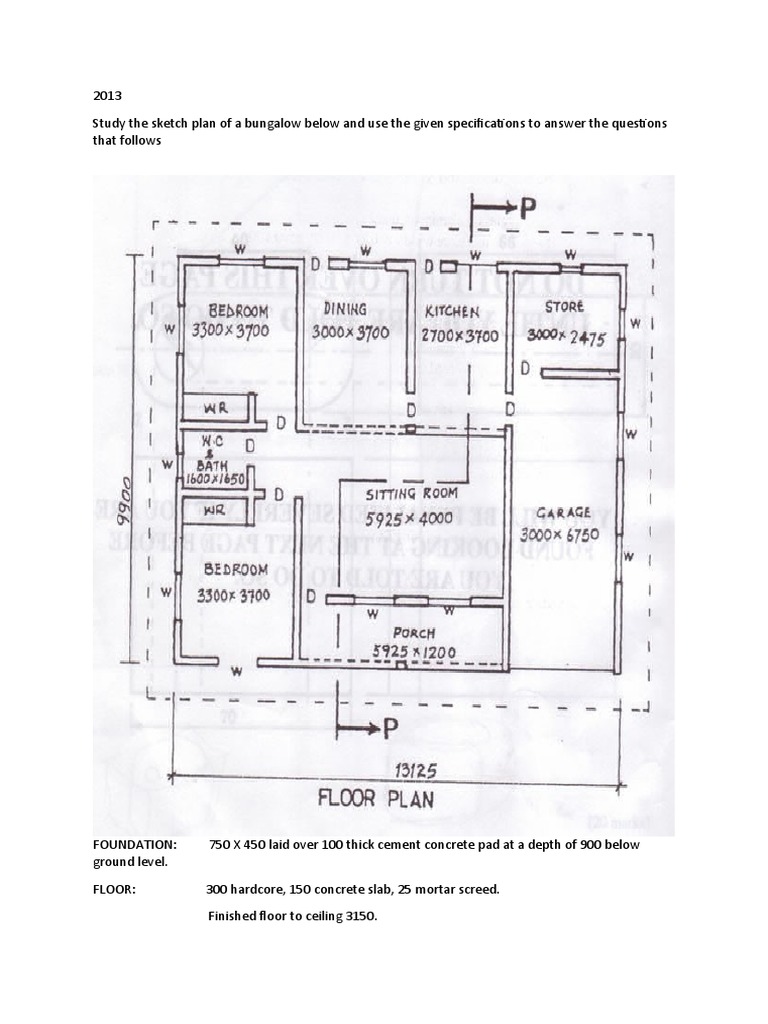 Bungalow Drawing Specifications and Plans | PDF | Framing (Construction ...