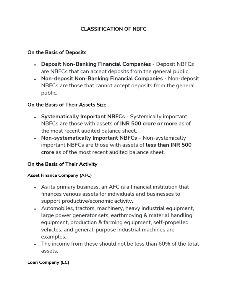 Classification of NBFC | PDF | Loans | Debt