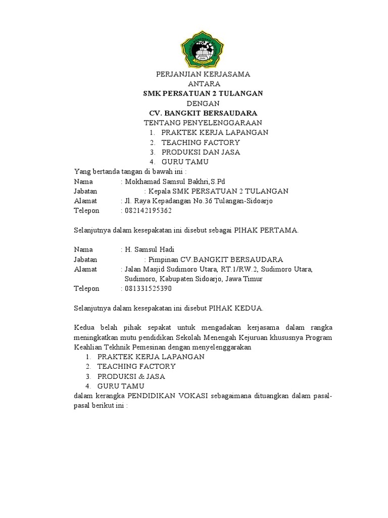 Perjanjian Kerjasama Mou 42 | PDF