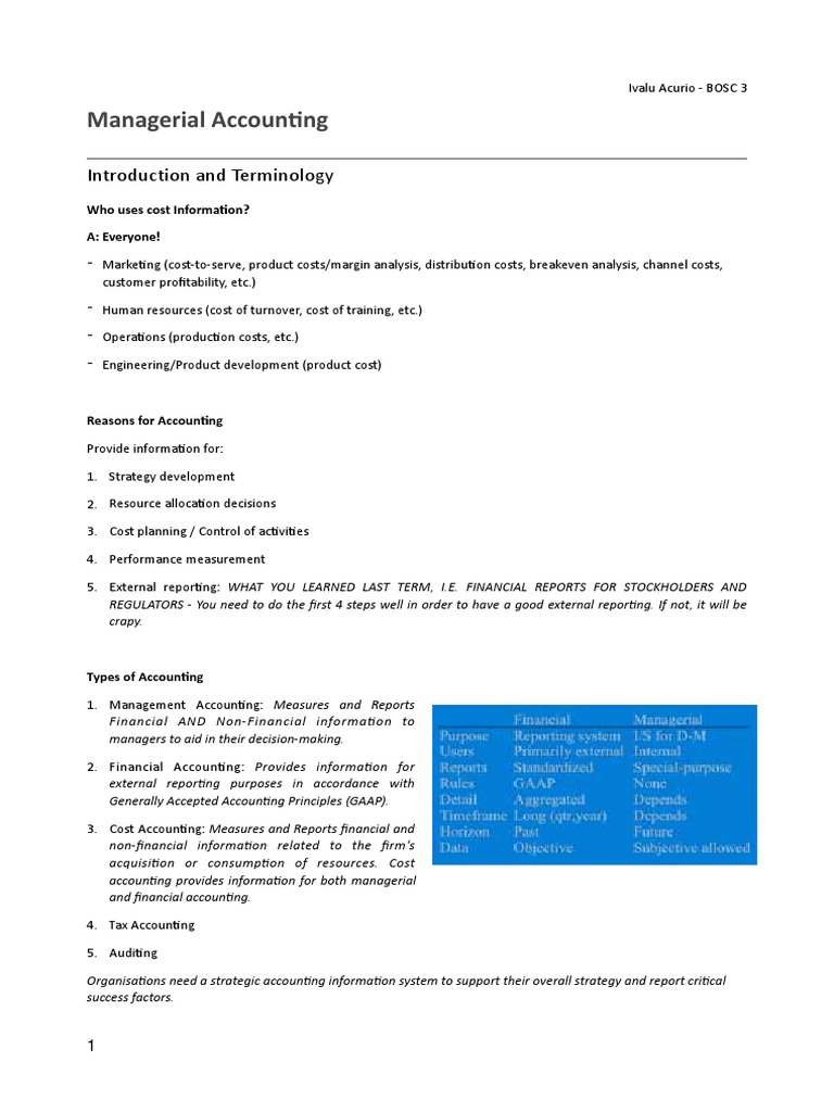 Managerial Accounting Notes | PDF | Economies | Business