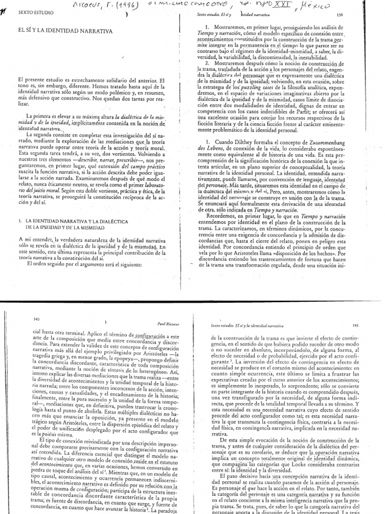 RICOEUR, P. (1996) "El Sí y La Identidad Narrativa", en RICOEUR, P. Sí ...