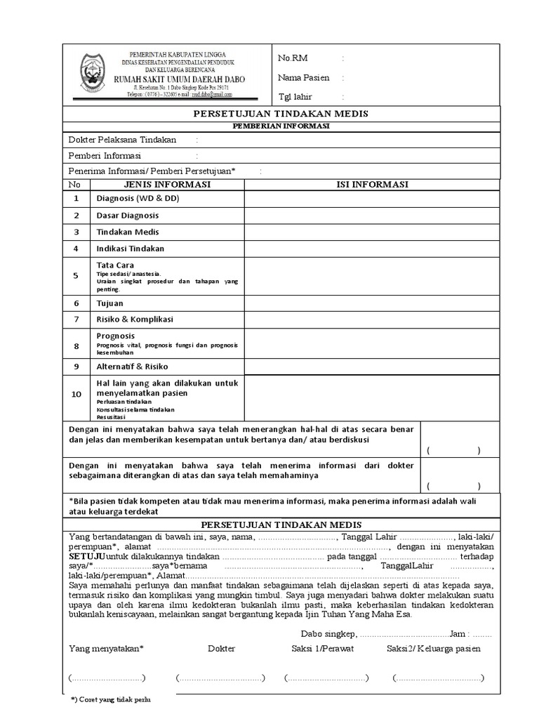 Persetujuan Tindakan Medis Pasien | PDF