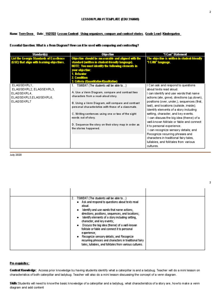 Lesson Plan Compare and Contrast | PDF | Lesson Plan | Experience