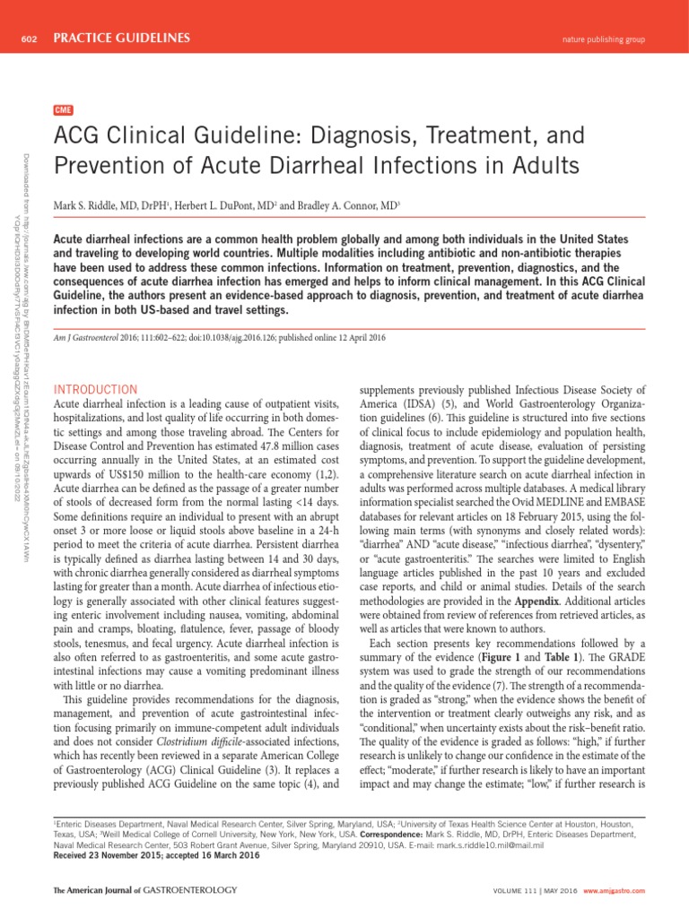 ACG Clinical Guideline Diagnosis, Treatment, And.14 | PDF | Diarrhea ...